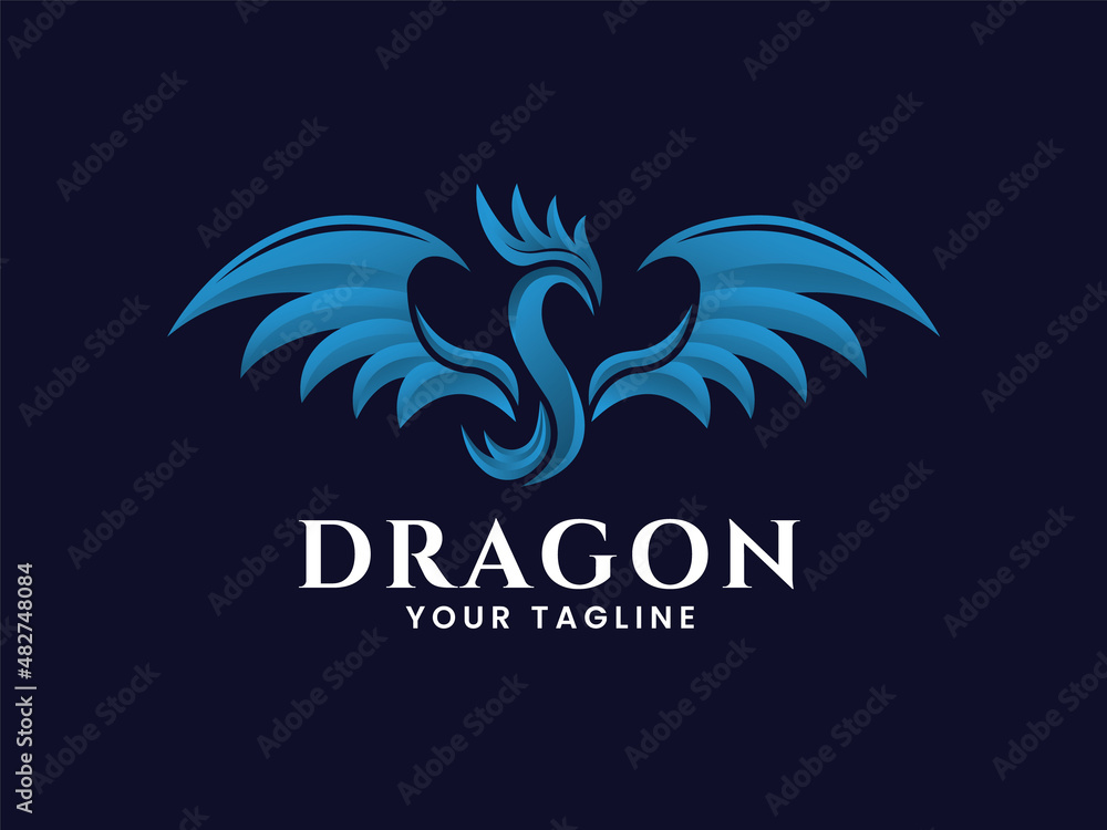 Blue dragon logo design template Stock Vector | Adobe Stock