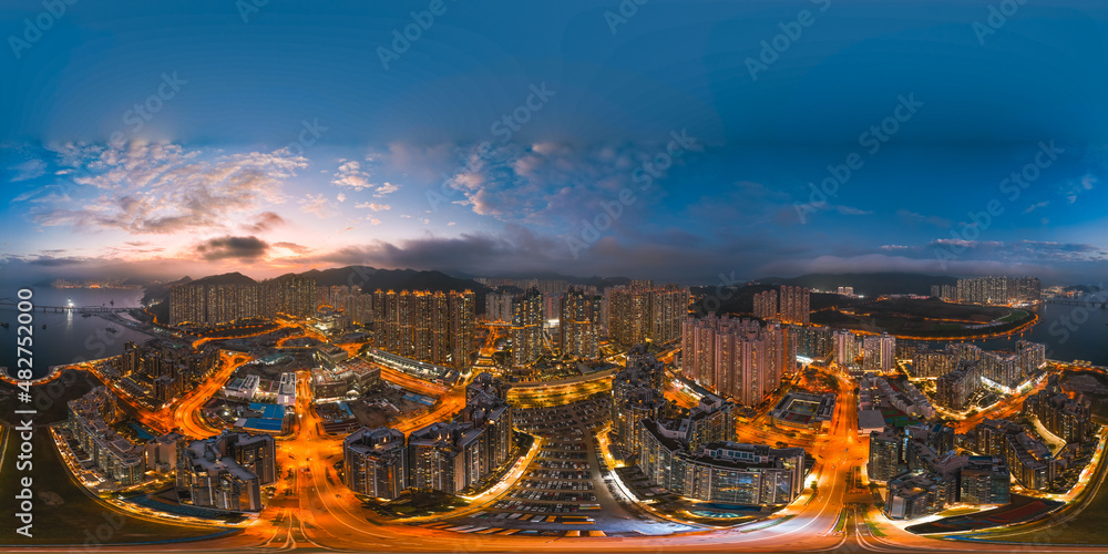 2:1 aspect ratio, 360 Panorama photo of Hong Kong city. For view in VR ...