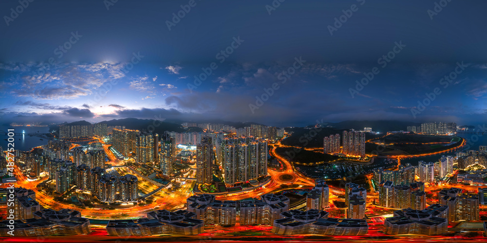 2:1 aspect ratio, 360 Panorama photo of Hong Kong city. For view in VR ...