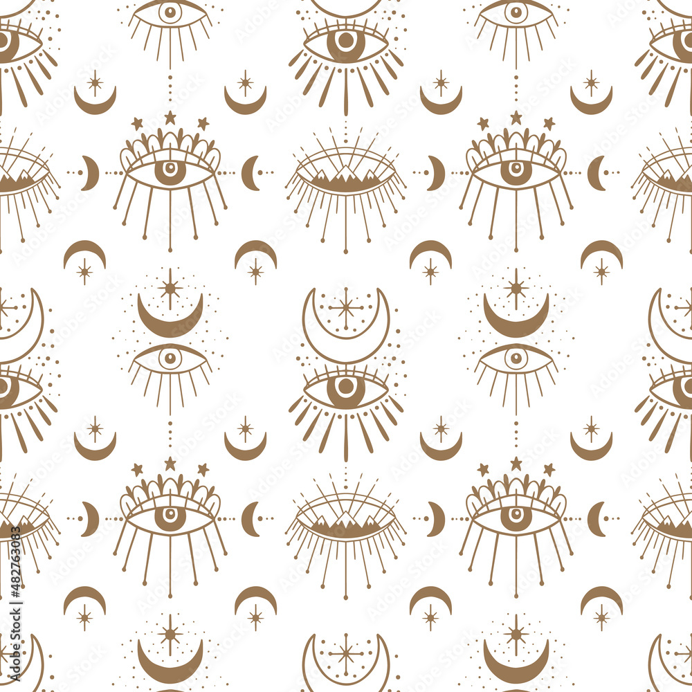 Mystic seamless pattern hamsa and evil eye symbol.Esoteric magic occult ...