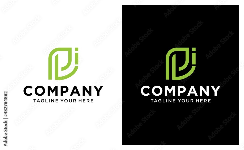 letter p leaf or pli logo line art design vector template. on a black ...