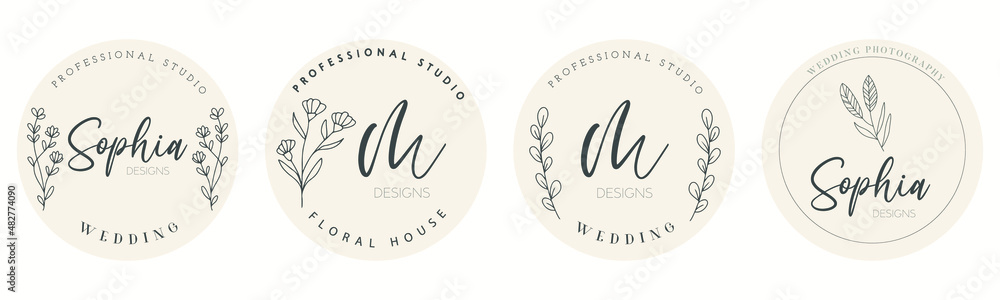 continuous lines flower flora logo wedding greeting card bride groom ...