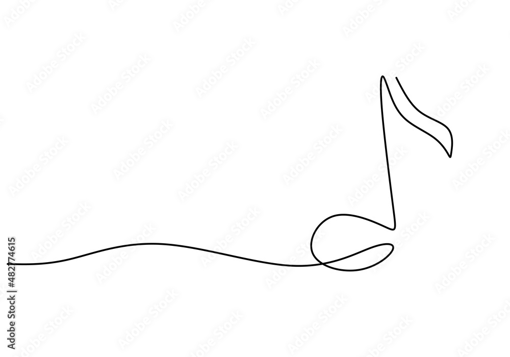 Continuous one single line of music notes symbol isolated on white ...