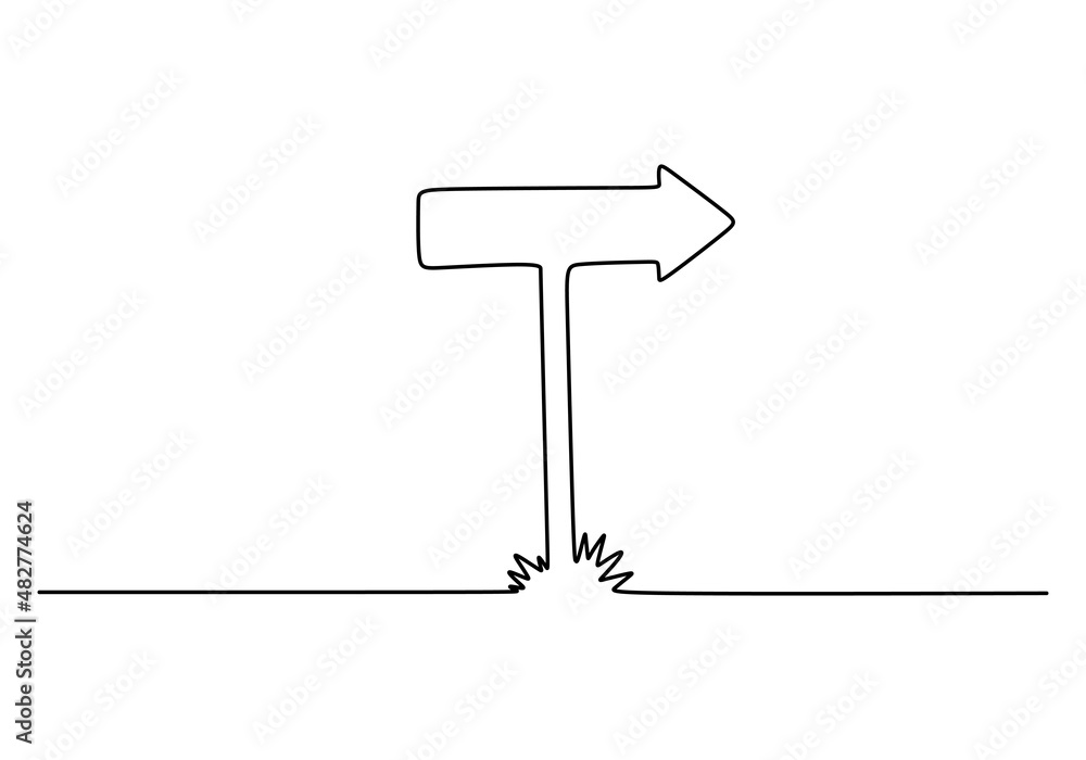 Continuous one single line of arrow signboard isolated on white ...