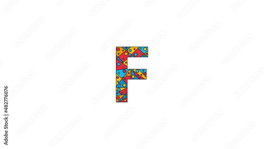Letter F. Animated unique font made of circles and triangles, polygons ...