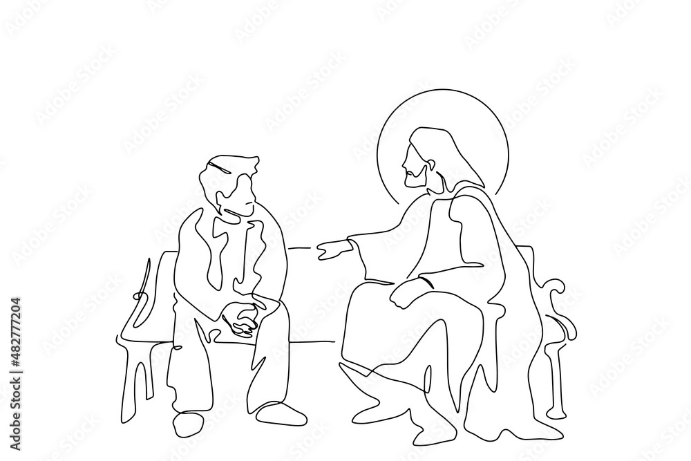 Continuous line drawing of Jesus Christ vector illustration Testament ...