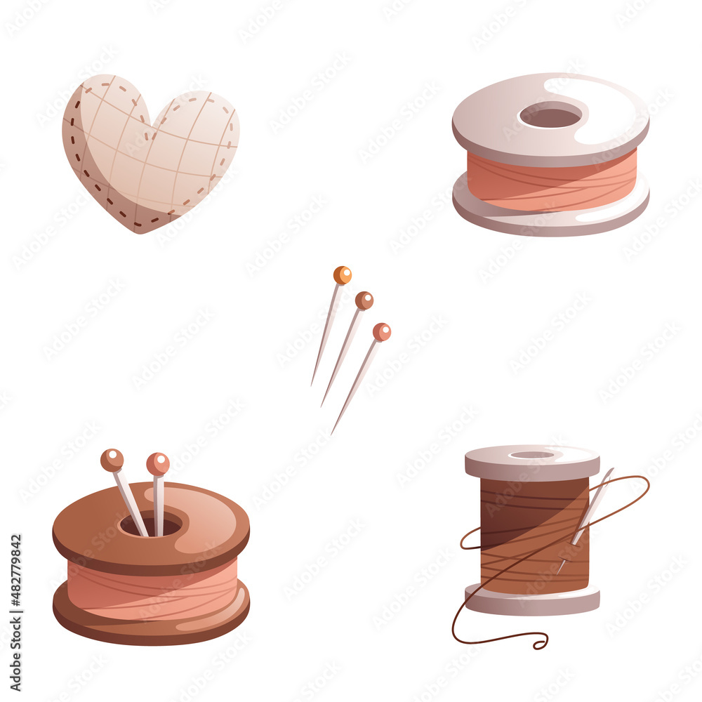 Sewing kit including a spool and thread, needle, sponge. Detailed ...