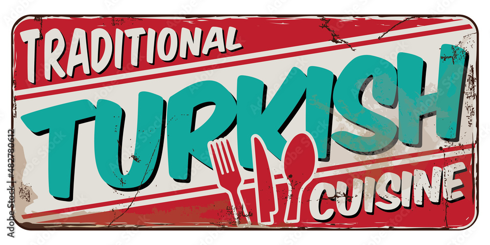 Turkish Cuisine Banner. Vector Retro Signboard. Stock Vector | Adobe Stock