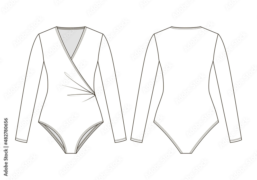 Fashion technical drawing of women's wrap bodysuit Stock Vector | Adobe ...