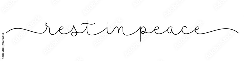 REST IN PEACE black vector monoline calligraphy banner with swashes ...