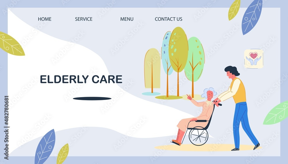 Professional and volunteer help for the elderly web page concept. Help ...