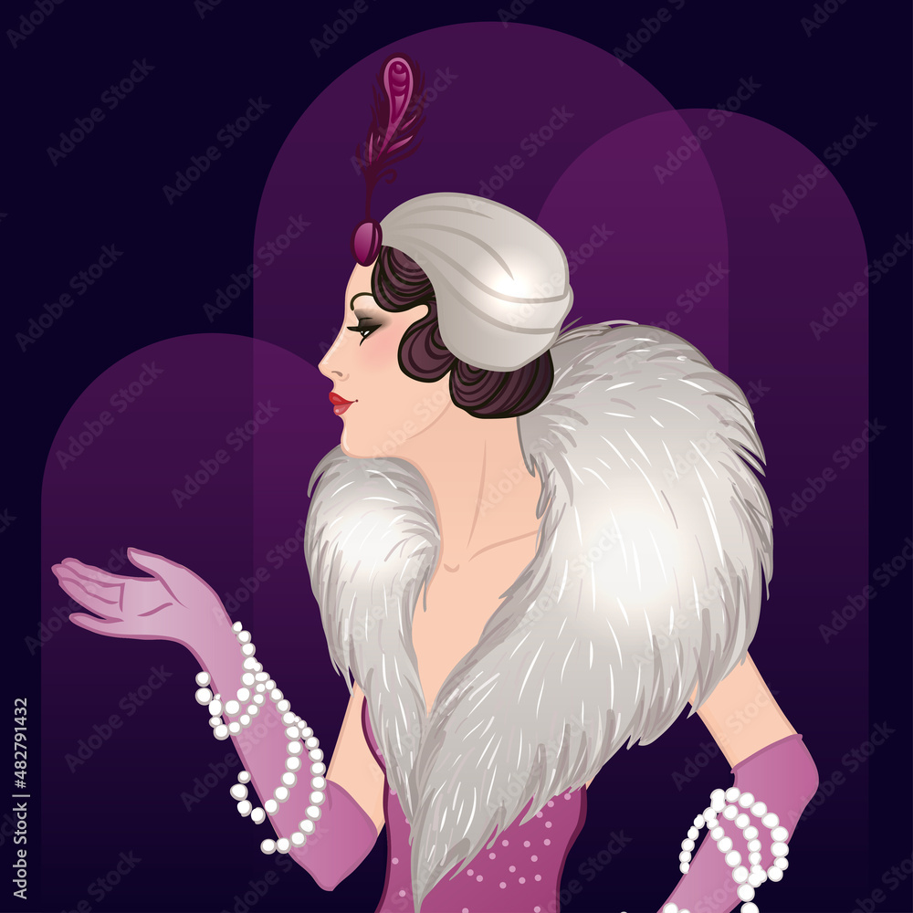 Flapper girl: Retro party invitation design template. Vector ...