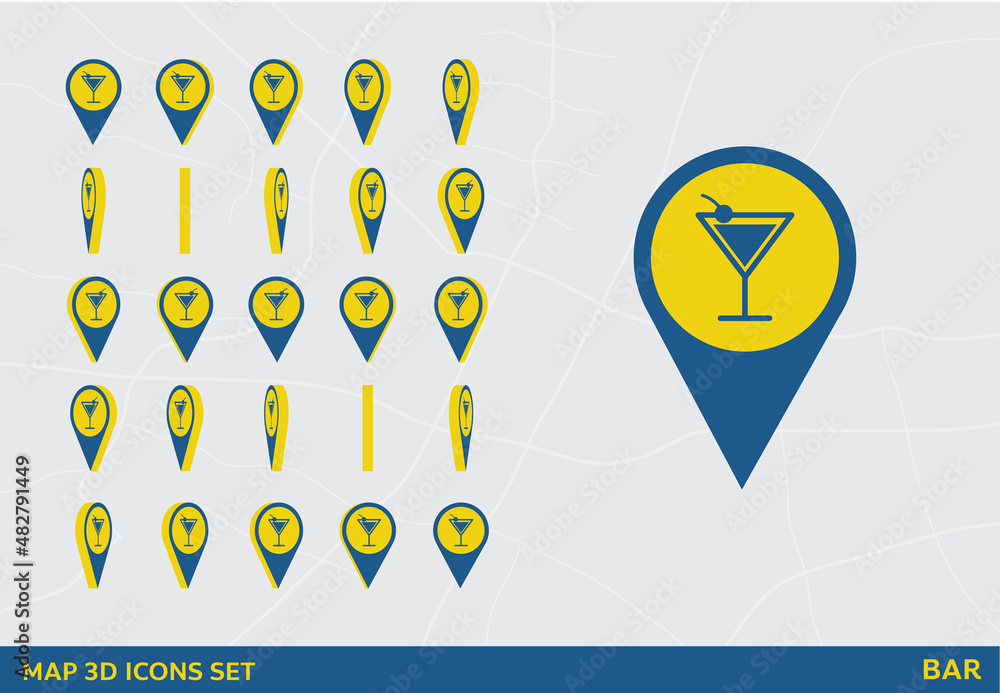 Maps 3D Icon Set Rotation Bar Site Vector Illustration vector de Stock ...
