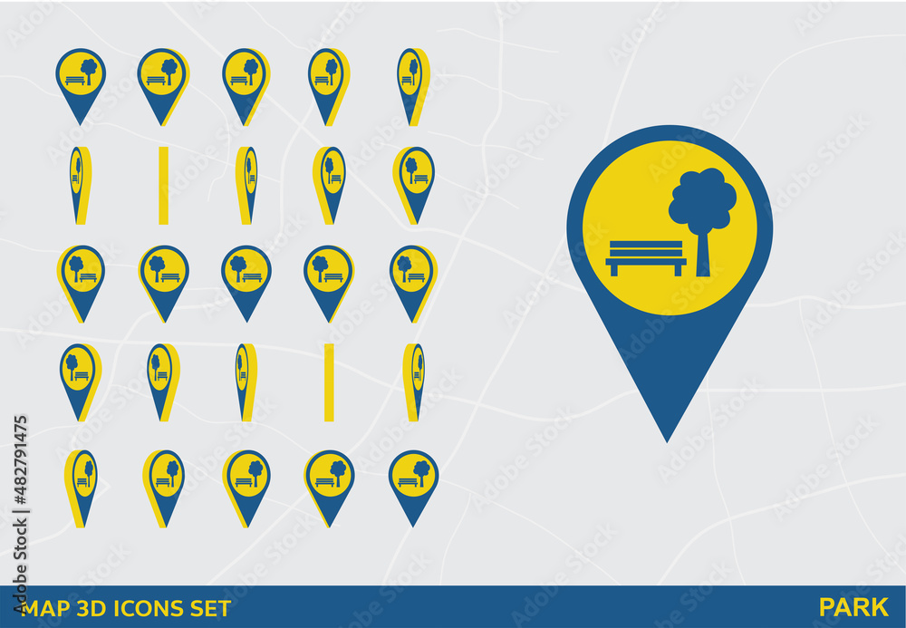Maps 3D Icon Set Rotation Park Vector Illustration Stock Vector | Adobe ...