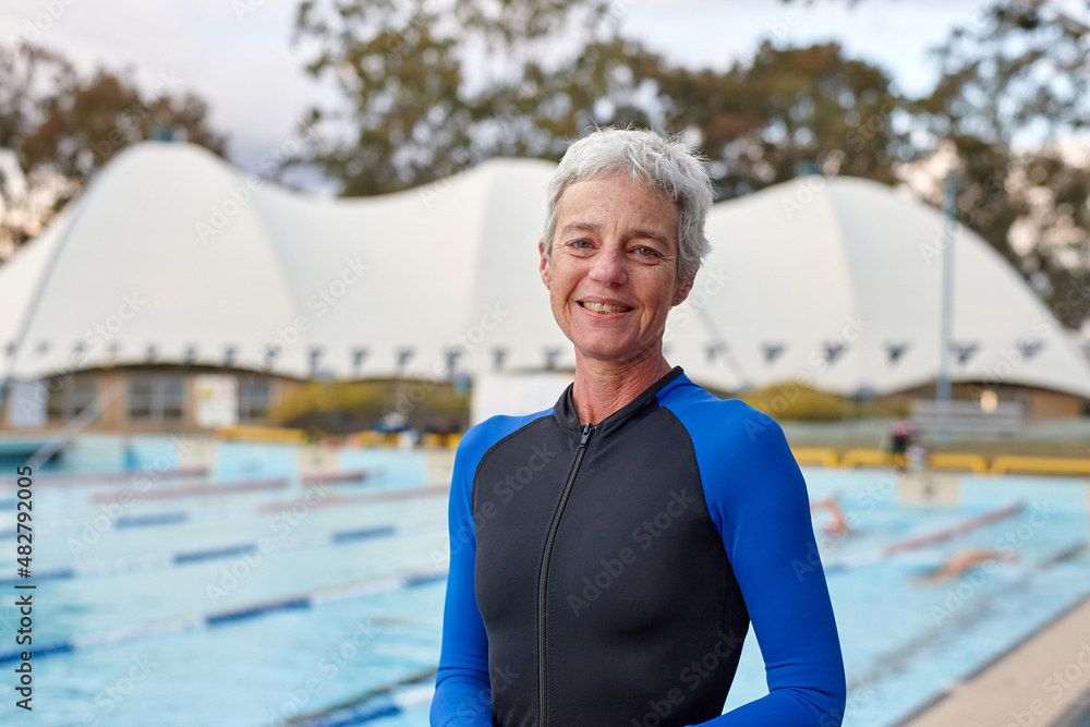 Elderly swimmer at pool Stock Photo | Adobe Stock
