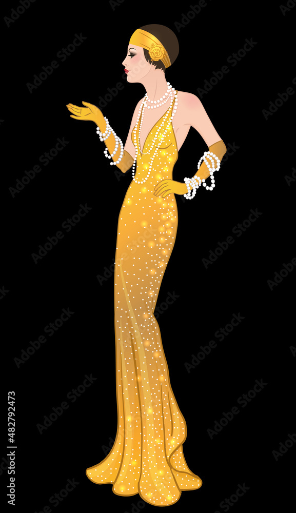 Flapper girl: Retro party invitation design template. Vector ...