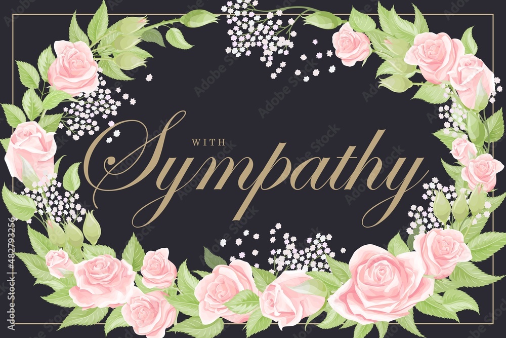Cream pink rose frame on black background vector sympathy template ...