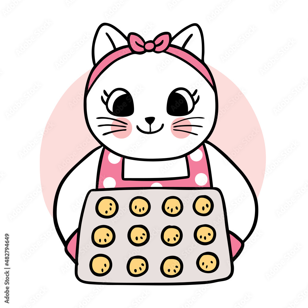 Cartoon cute cats cooking bakery vector. Stock Vector | Adobe Stock
