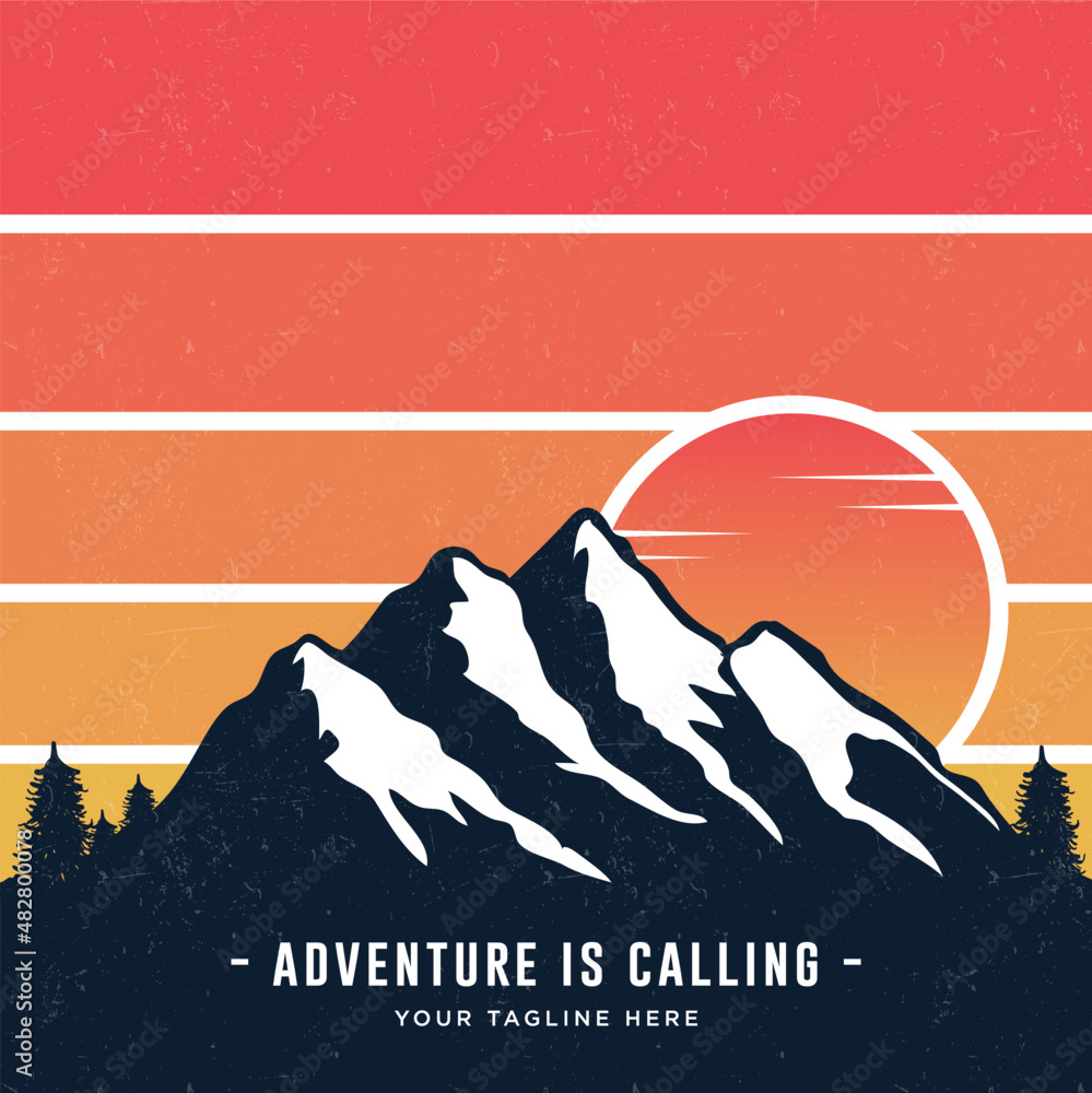 Vintage styled mountains banner design with Adventure is calling ...