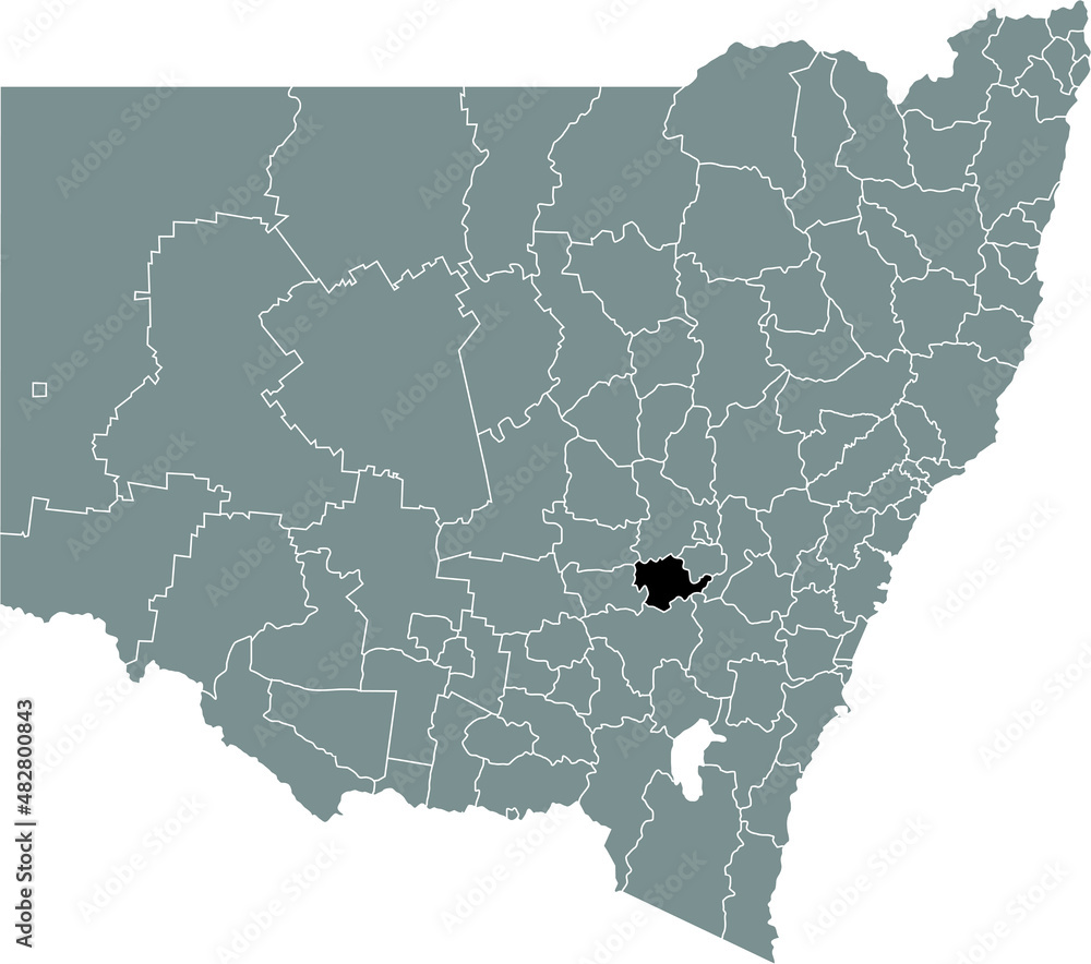 Black flat blank highlighted location map of the COWRA SHIRE AREA ...