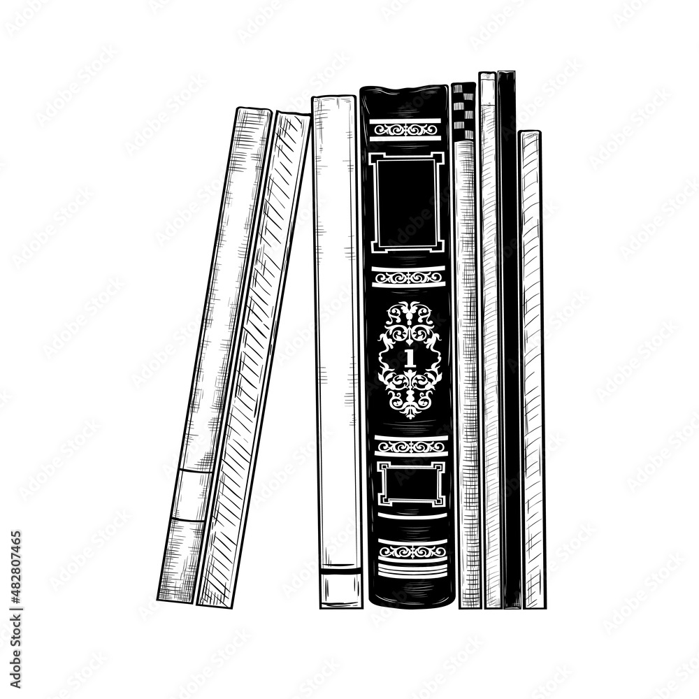 Books. Sketch of book backs. Vector drawing in vintage style. Isolated ...