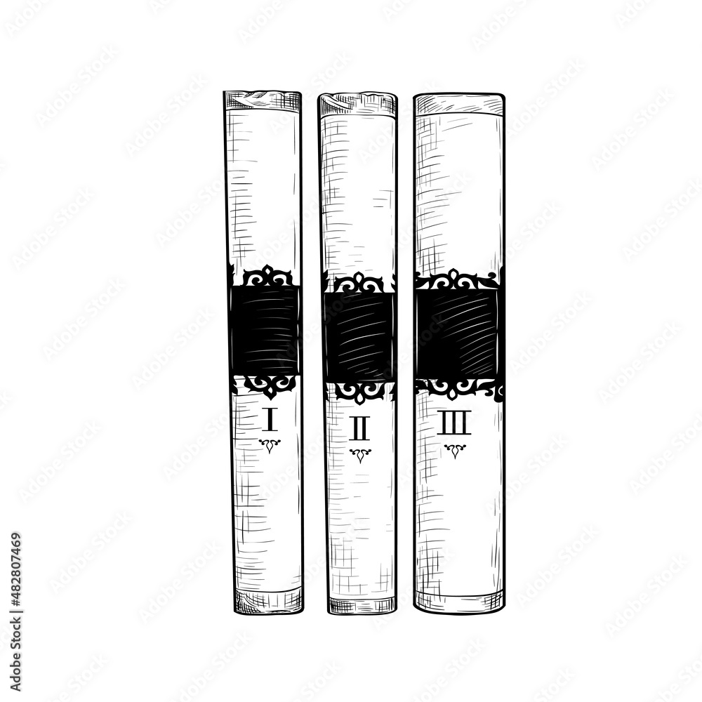 Books. Sketch of book backs. Vector drawing in vintage style. Isolated ...