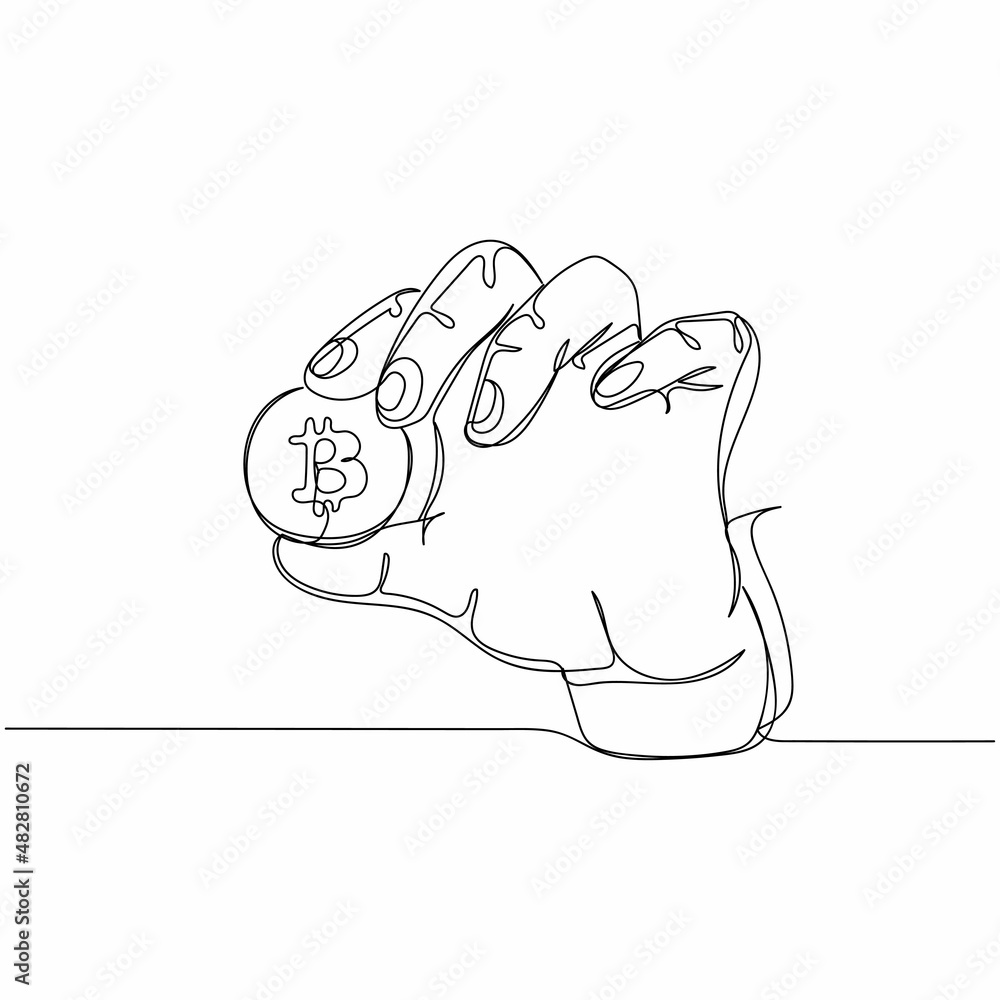 Continuous one simple single abstract line drawing of golden bitcoin in ...