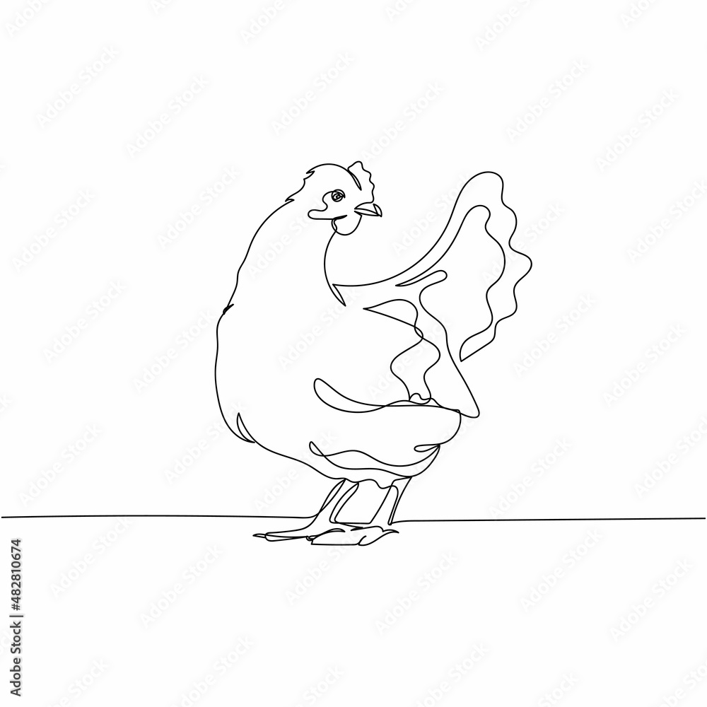 Continuous one simple single abstract line drawing of hen animal ...