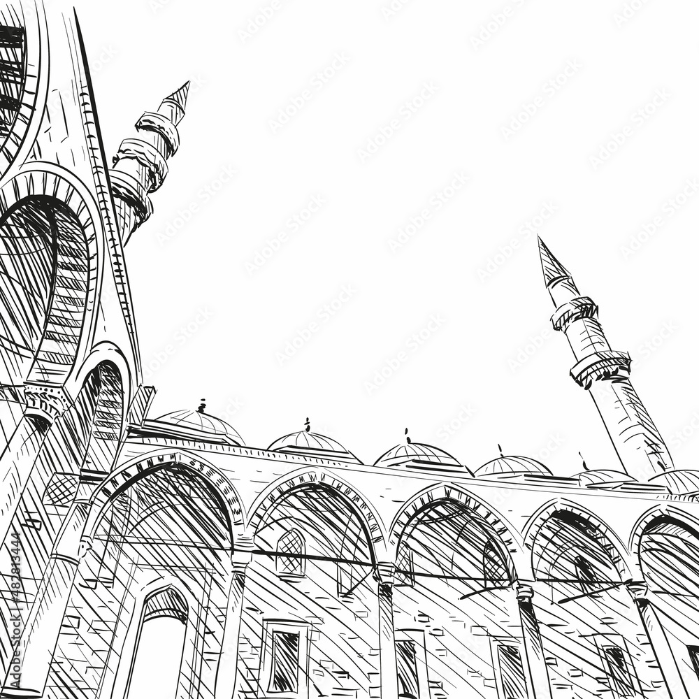 Mosque hand drawn. Unusual perspective. Vector illustration Stock ...