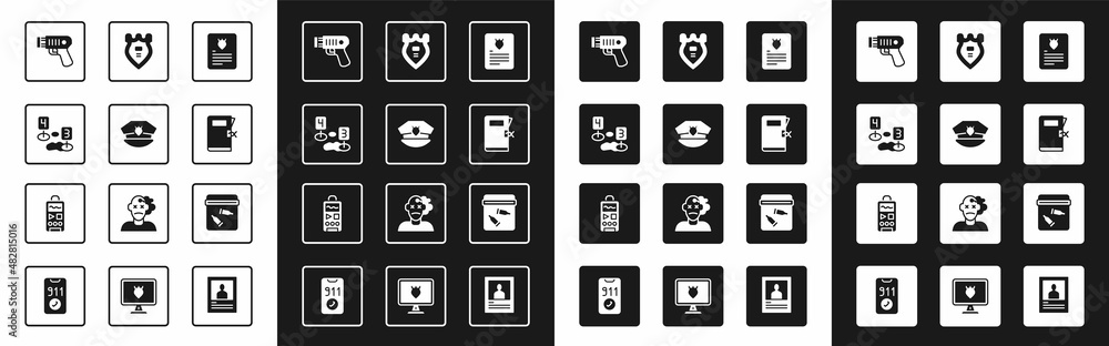 Set The arrest warrant, Police cap with cockade, Marker of crime scene ...