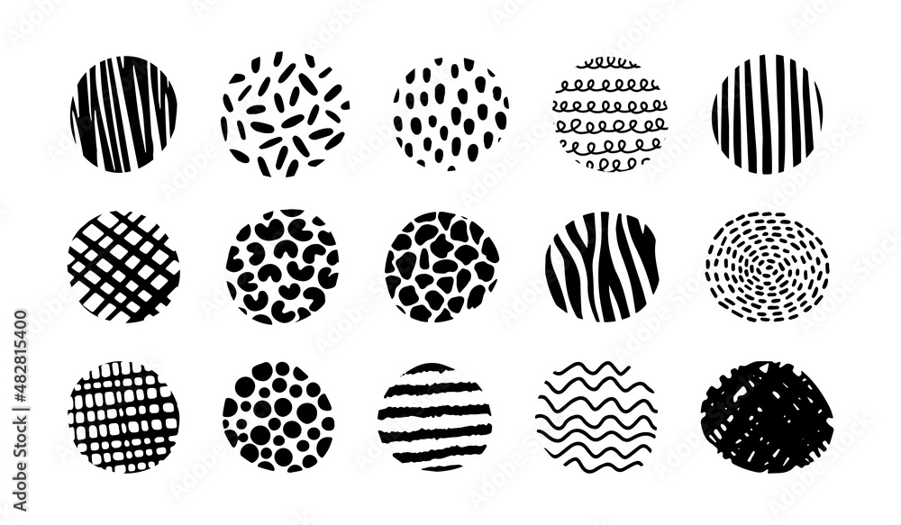 Hand drawn vector textured circles set. Minimal ink scribble spots ...