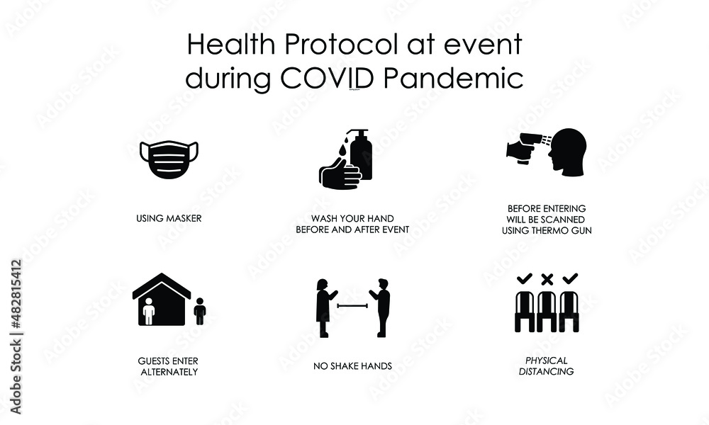Health protocol at the event during Covid pandemic vector black ...
