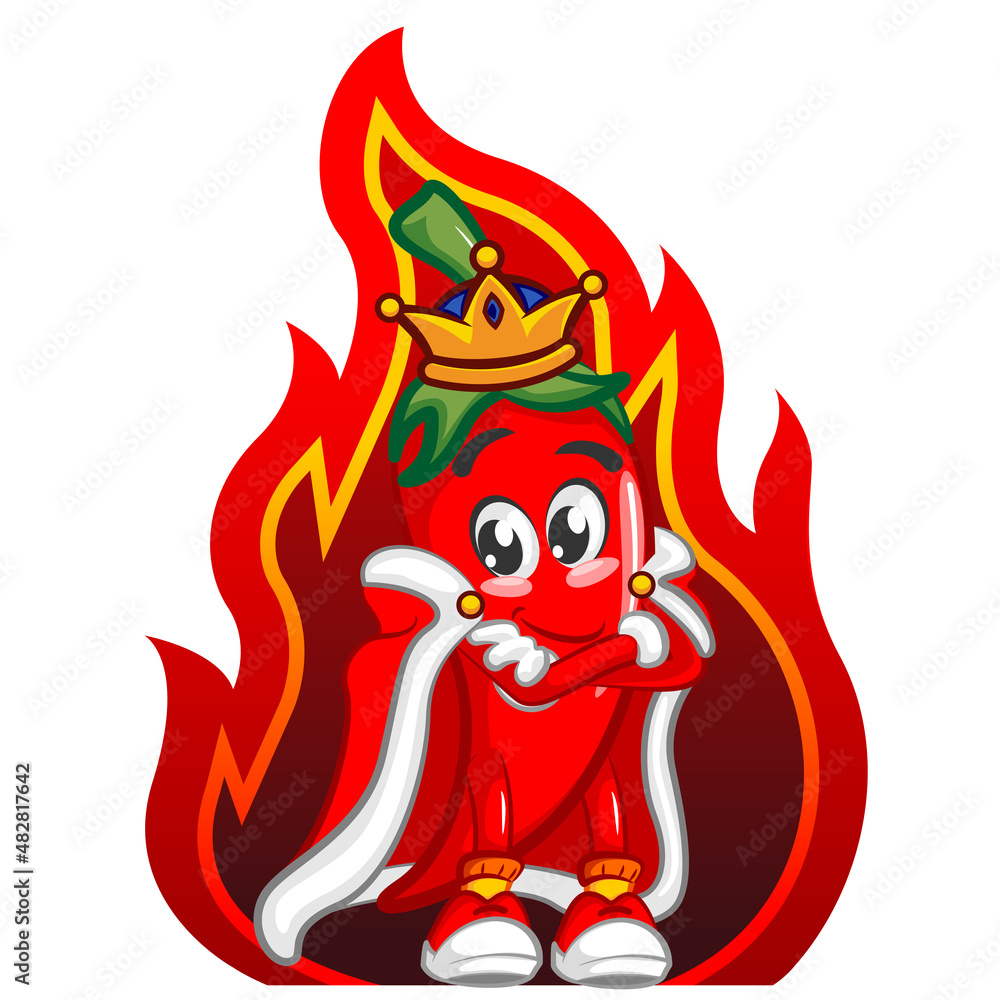 vector mascot character illustration of cute chili king icon folded ...