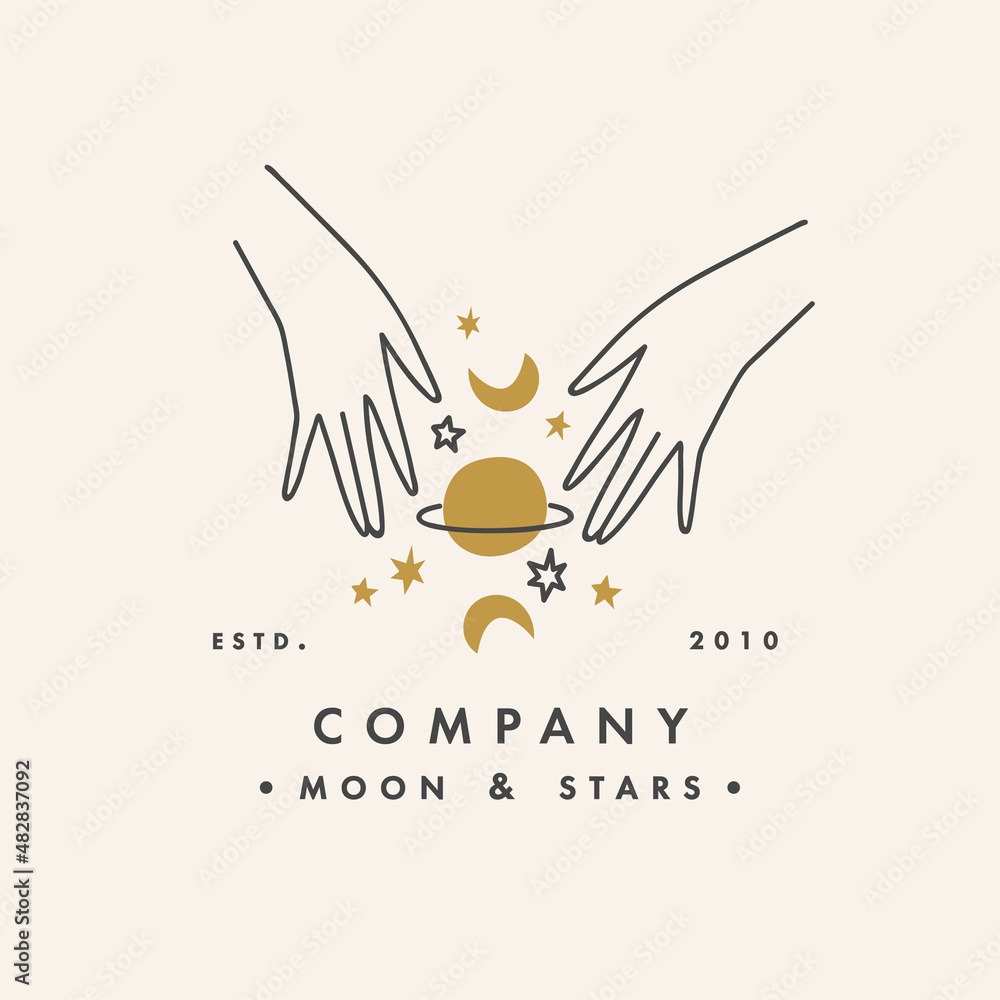 Vector design linear template logo or emblem - hands folded in prayer ...