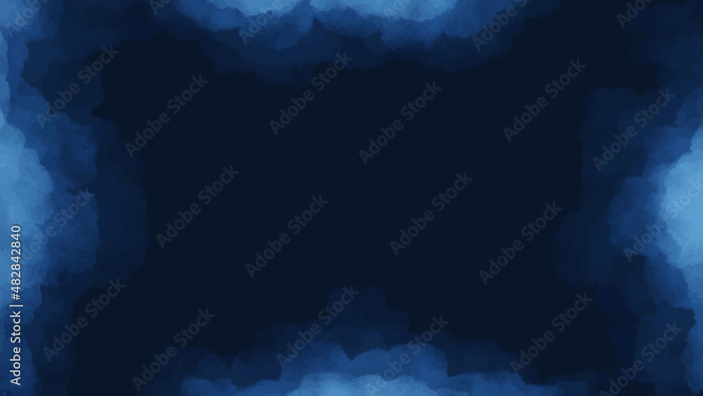blue smoke frame watercolor cloud abstract black background vector ...