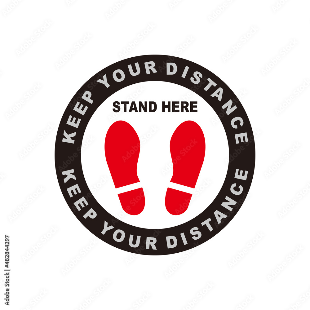 Social distancing. Footprint sign. Keep the 2 meter distance ...