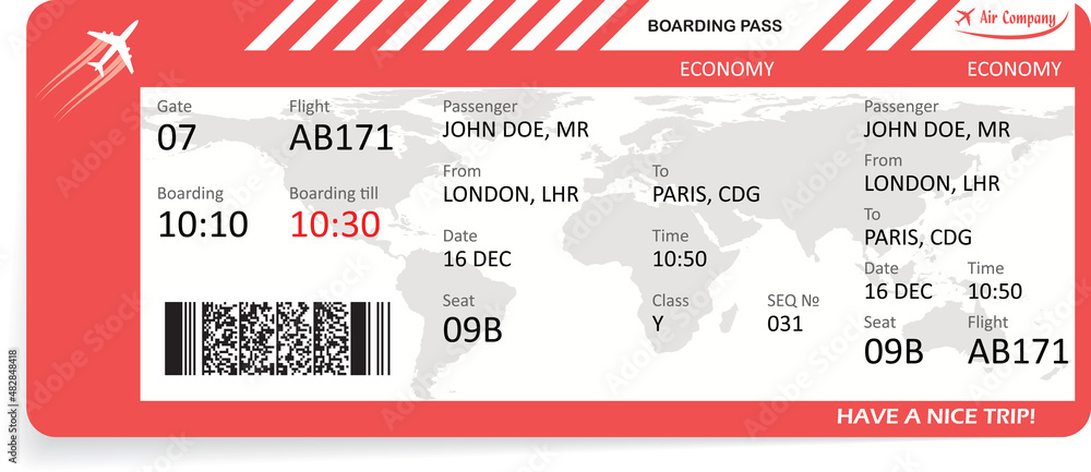 Vetor de Boarding pass ticket template. Airplane ticket. do Stock ...