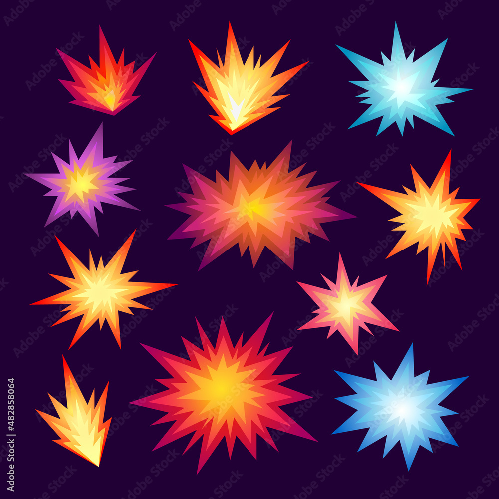 Star bursting boom.Comic book explosion set. Hand drawn vector ...