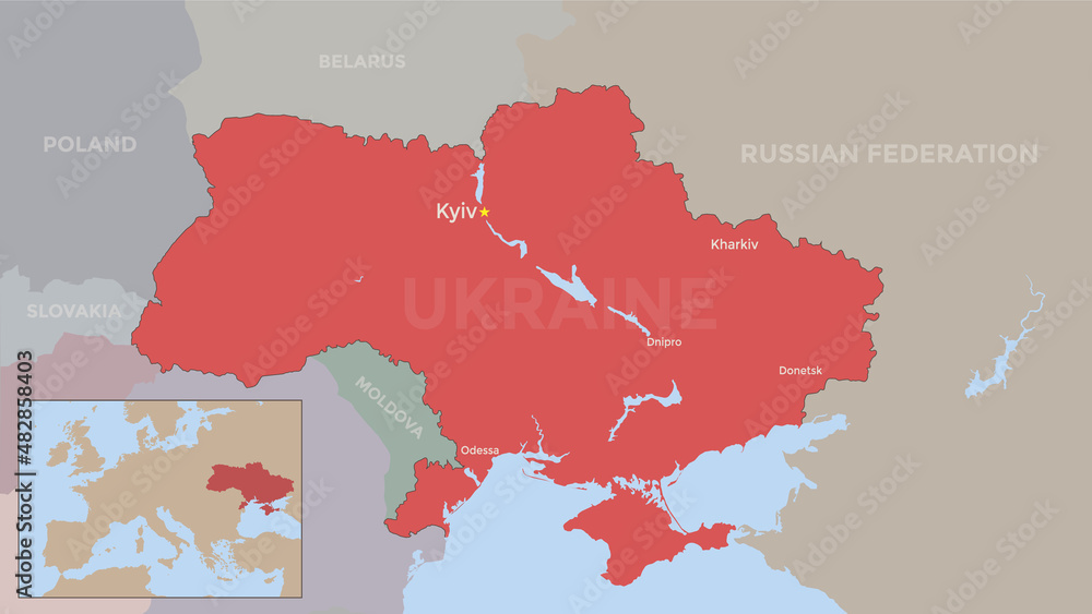 Ukraine Map and Borders, Editable EPS Vector Illustration. High ...