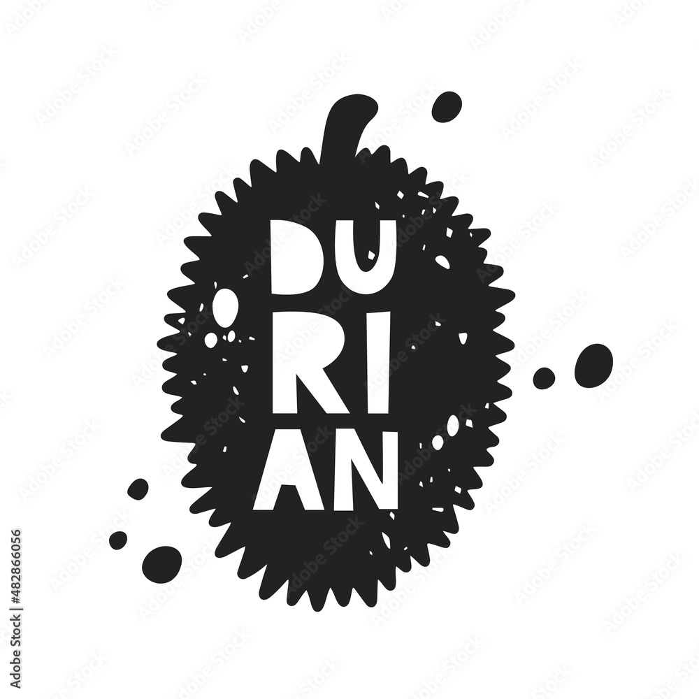 Durian grunge sticker. Black texture silhouette with lettering inside ...