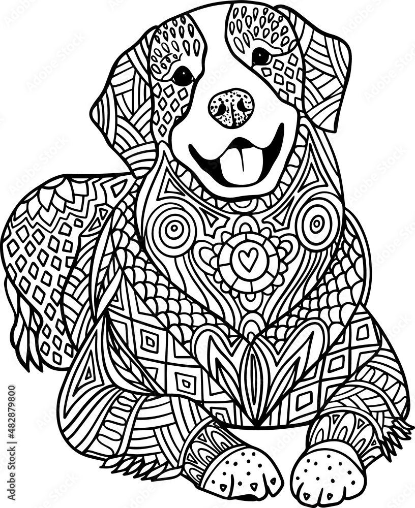 Hand drawn Coloring pages with dog , zentangle illustration for adult ...