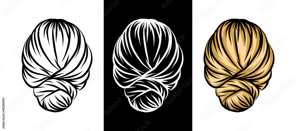 Beautiful lady hairstyle bun icon set isolated doodle drawing outline ...