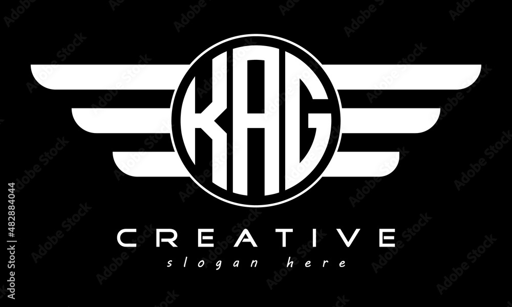 KAG three letter monogram type circle letter logo with wings vector ...