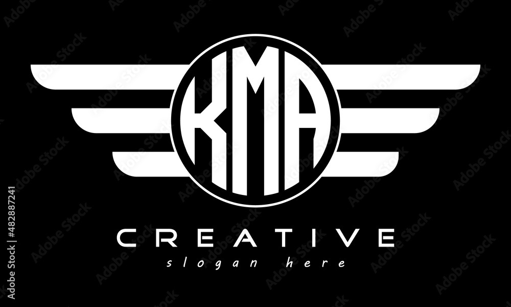 KMA three letter monogram type circle letter logo with wings vector ...