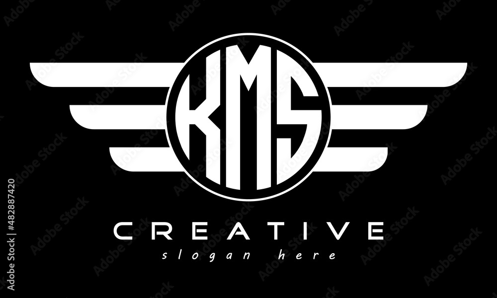KMS three letter monogram type circle letter logo with wings vector ...