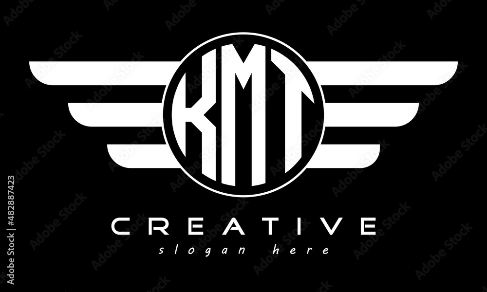 KMT three letter monogram type circle letter logo with wings vector ...