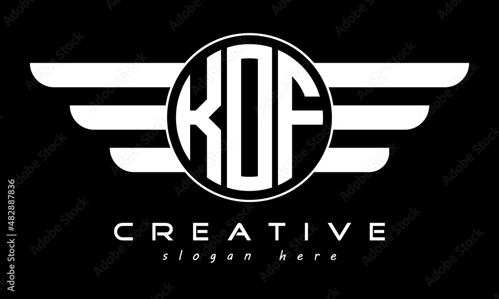 KOF three letter monogram type circle letter logo with wings vector ...