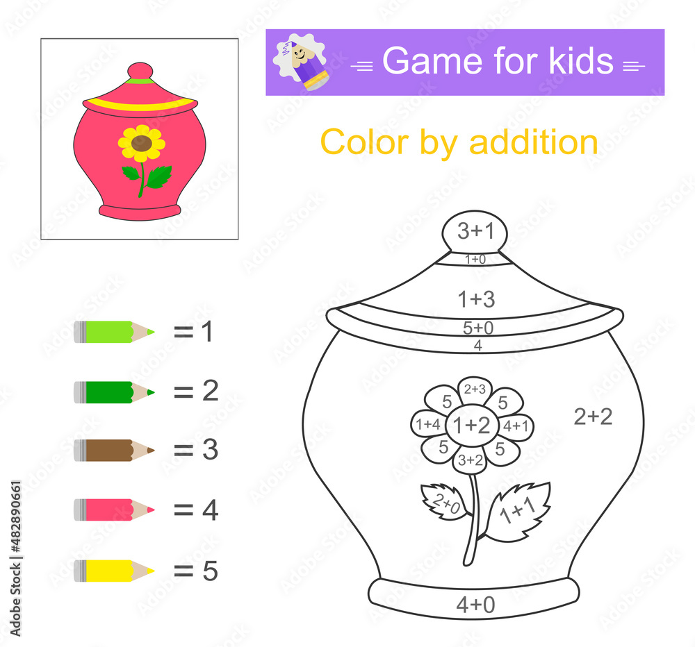 Color by addition. Math activity for kids. Developing numeracy skills ...