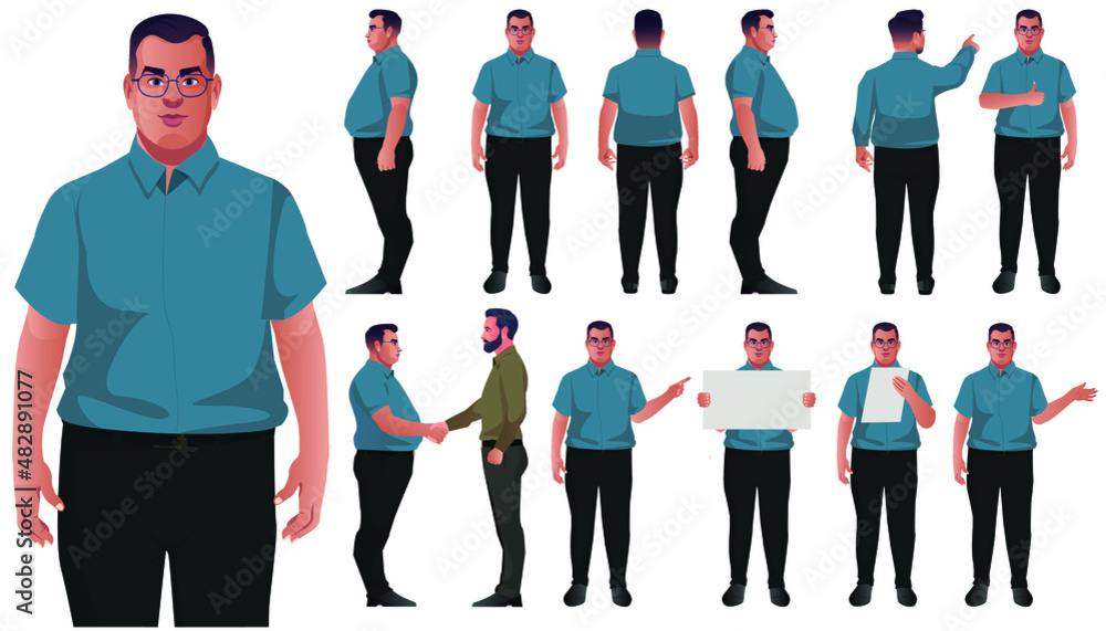 set of fat business people vector characters design diffrent posses ...