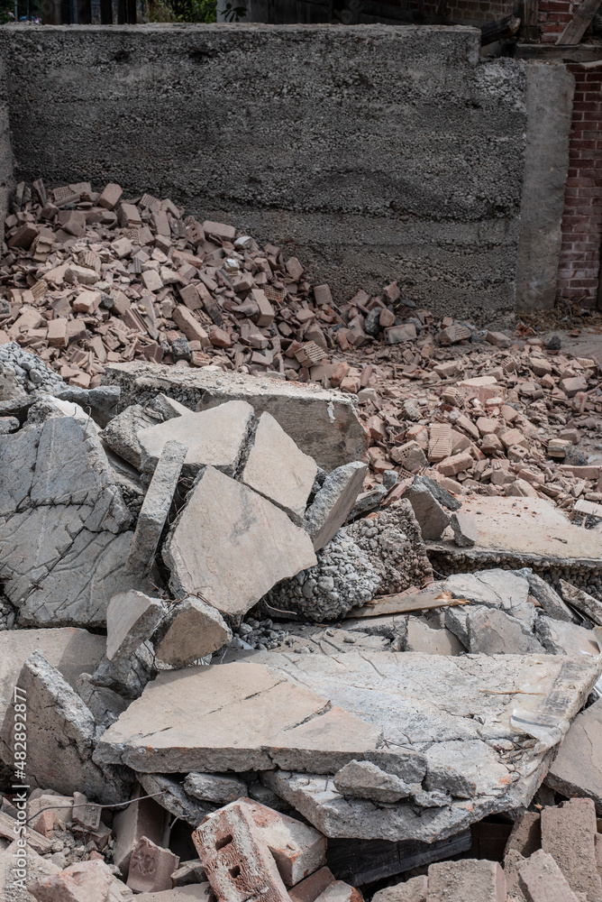 broken cement lying on floor after the demolition of a building Stock ...